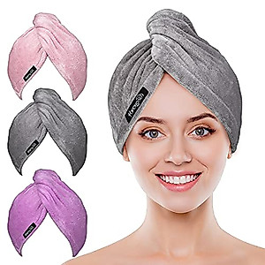 POPCHOSE Microfiber Hair Towel Wrap Ultra Absorbent, Fast Drying Hair Turban Soft, No Frizz Hair Wrap Towels for Women Wet Hair, Curly, Longer, Thicker Hair