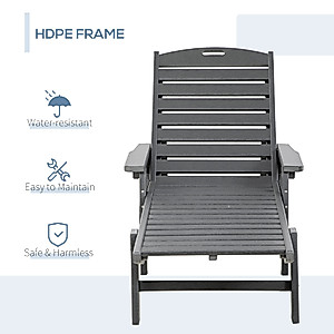 Outsunny Outdoor Chaise Lounge Chair, Waterproof Pool Furniture with Reclining Adjustable Backrest & Wheels for Beach, Tanning, Poolside, Patio, Light Gray