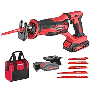 POPULO Cordless Reciprocating Saw, 20V MAX 2.0Ah Battery Power Saw, Electric Saws All Saw for Wood, Trees, or Metal Cutting, Cordless Saw with Battery and Charger