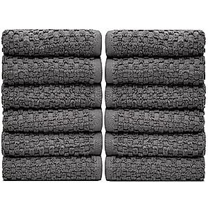 Pleasant Home Washcloths Set - (12” x 12”, 12 Pack) – 550 GSM- 100% Ring Spun Cotton Wash Cloth - Super Soft and Highly Absorbent Face Towels (Grey, Honeycomb Design)