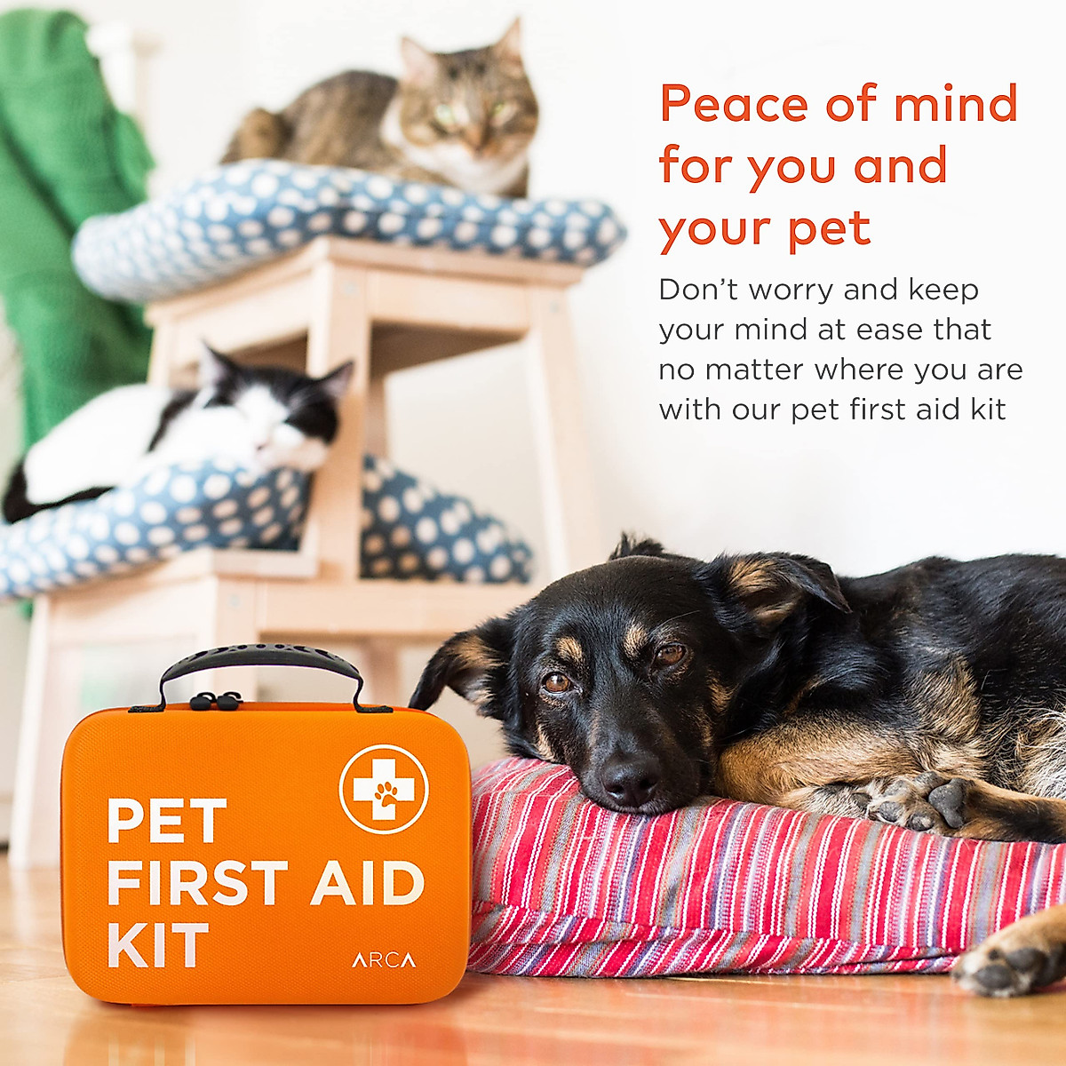 ARCA PET First Aid Kit 3 Piece Set - Each for Home, Car & Travel. Dog First Aid Kit with Thermometer, Tick Remover Kit & Many More