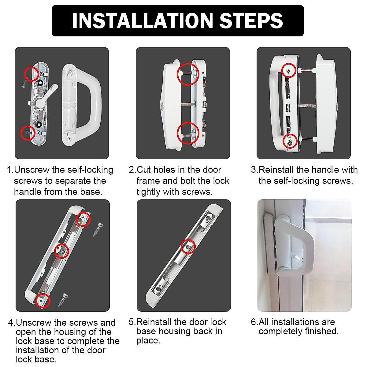 Sliding Patio Door Handle Set with Key and Mortise Lock ,(White ) Replacement Glass Sliding Door Lock Thickness from 0.75in to 1.4in, 4-15/16" Screw Hole Spacing，Reversible Design，Keyed，Lock Outside
