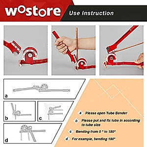 Wostore 180 Degree Tubing Bender for 1/4 5/16 and 3/8 Inch Copper Aluminum Thin Stainless Steel Red