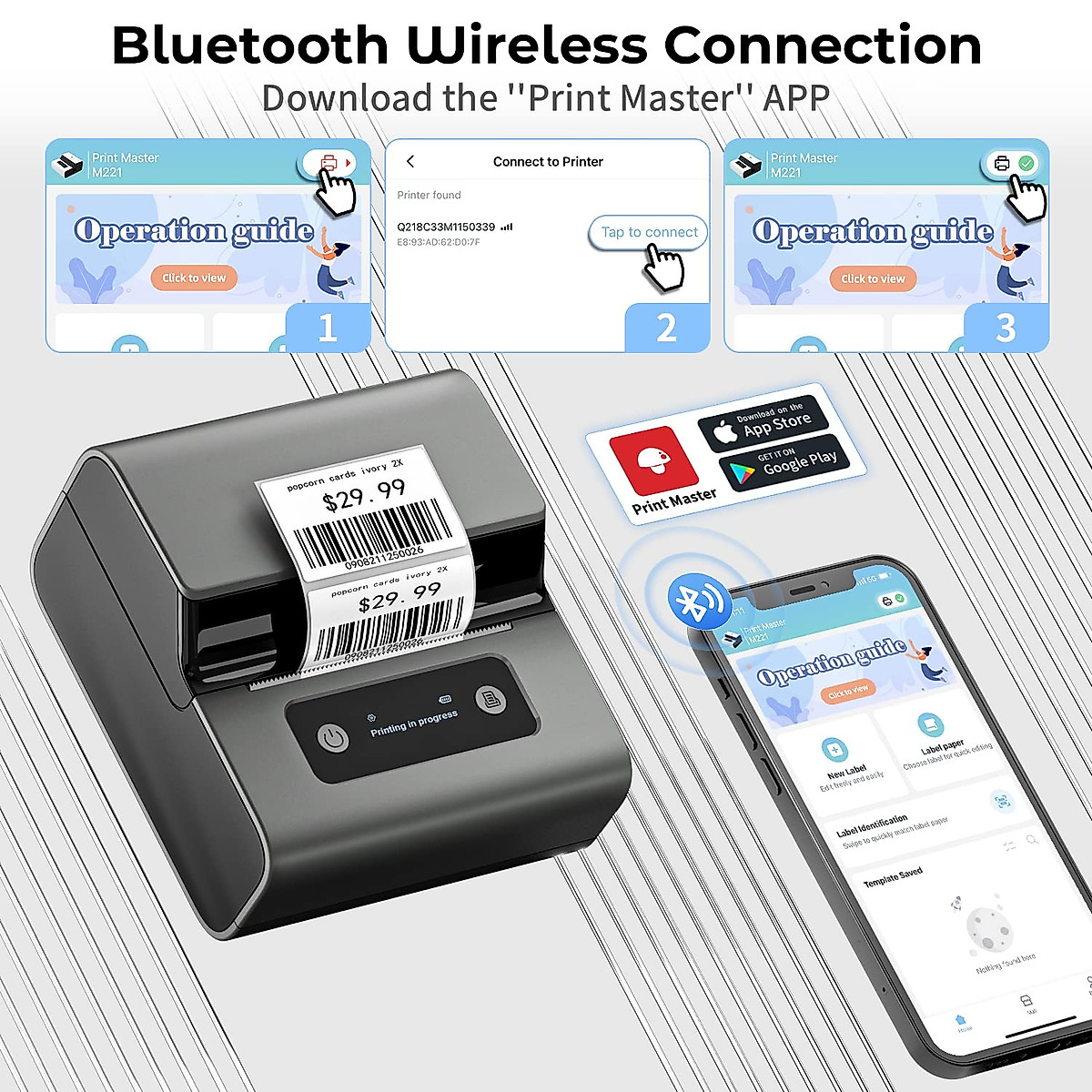 Phomemo M221 Label Maker-Flagship’s Advanced 3Inch Bluetooth Thermal Label Printer, Print Clearer & Sharper, for Address, Barcode, Ingredient,Crafts, Label Printer for Small Business, for Phone & PC