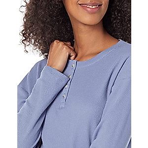 GAP Womens Long Sleeve Waffle Henley Shirt, Larkspur, Large US