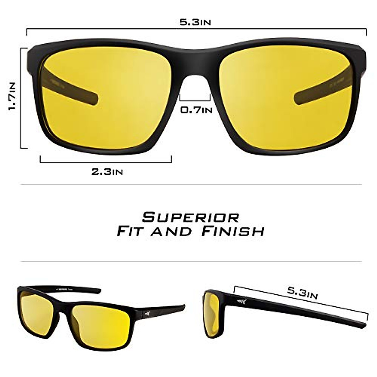 KastKing Polarized Night Vision Driving Glasses for Men and Women, Modern Wayfair Design,Yellow Lens