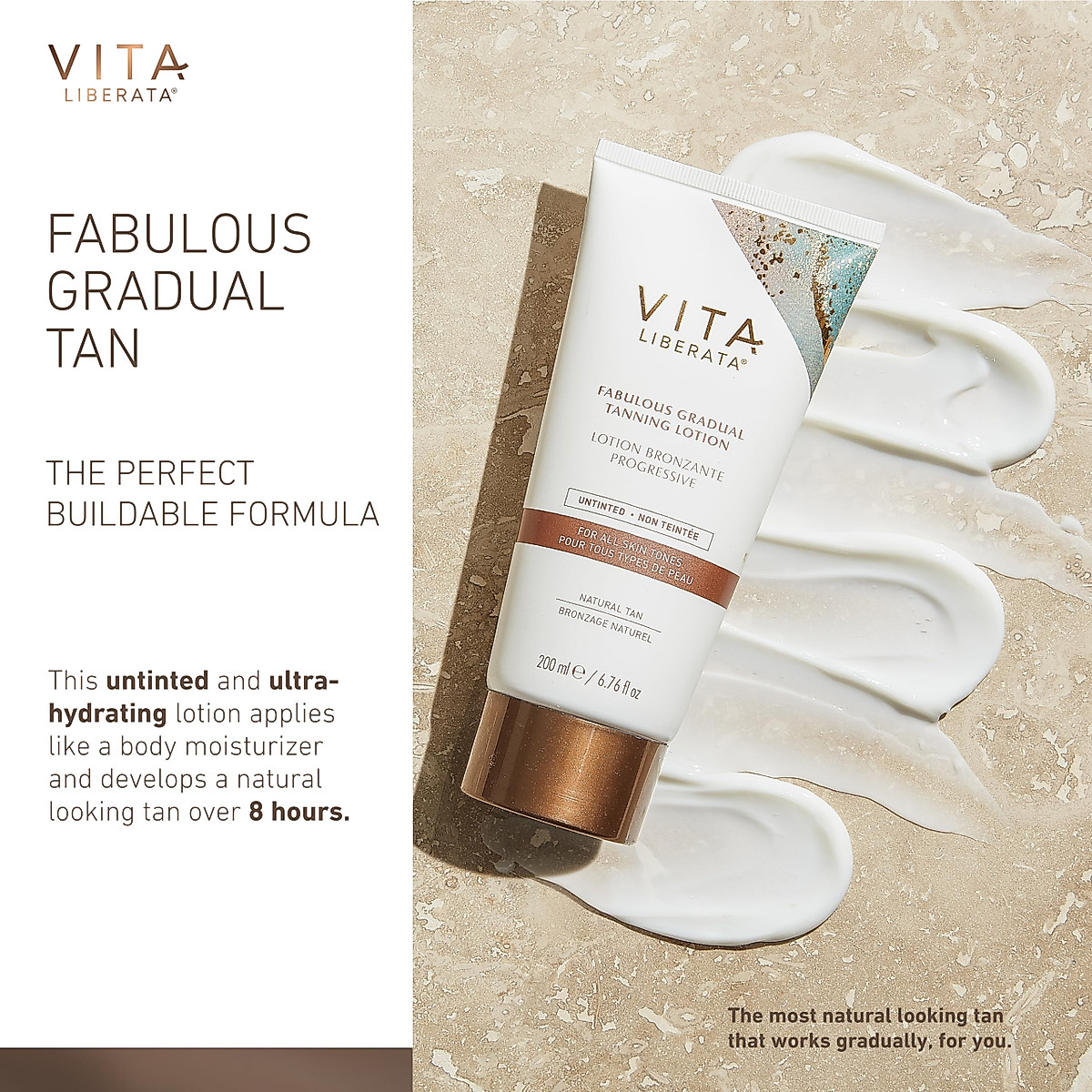 Vita Liberata Fabulous Gradual Tanning Lotion - Buildable Formula, Sun-Kissed Tan, Untinted For Minimal Transfer, Lasting Finish, Formulated with Hyaluronic Acid, 6.76 fl oz