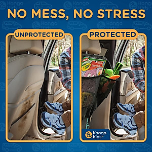 KangoKids Car Seat Protector (2Pk)– XLarge, Heavy Duty Kick Mats – Waterproof & Sag Proof Back Seat Protector to Protect Upholstery from Dirt – Car Seat Back Protector with Reinforced Storage Pockets