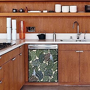 Dishwasher Magnet Cover Farmhouse Floral from Hand Drawn Fantasy Tropical Leaves Blue Indian Magnetic Refrigerator Stickers Decorative Appliance Cover Fridge Panels Metal Door Garage 23x26in