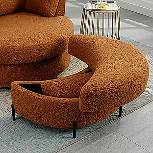 360° Swivel Accent Barrel Chair and Half Crescent Moon Storage Bench Large Ottoman with 4 Pillows,Upholstered Oversized Leisure Round Loveseat Recliner Sofa Chaise Lounge Circle Armchair for Club