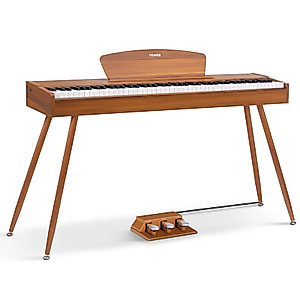 Donner DDP-80 Digital Piano 88 Key Weighted Keyboard, Full-size Electric Piano for Beginners, with Sheet Music Stand, Triple Pedal, Power Adapter, Supports USB-MIDI Connecting, Retro Wood Color