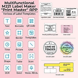 Phomemo Label Maker, Pink M221 Upgrade Barcode Label Maker, Portable Bluetooth Thermal Inkless Label Printer for Phomemo Labels, Small Business, Clothing, Address, Mailing, Support Phone& PC