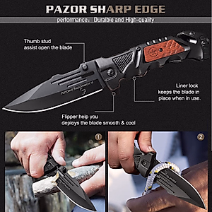 Pocket Knife for Men, Tactical Folding Knives with Clip, Glass Breaker & Seatbelt Cutter, EDC Survival Knife for Emergency, Cool Pocket Knives for Outdoor Camping Hunting Fishing