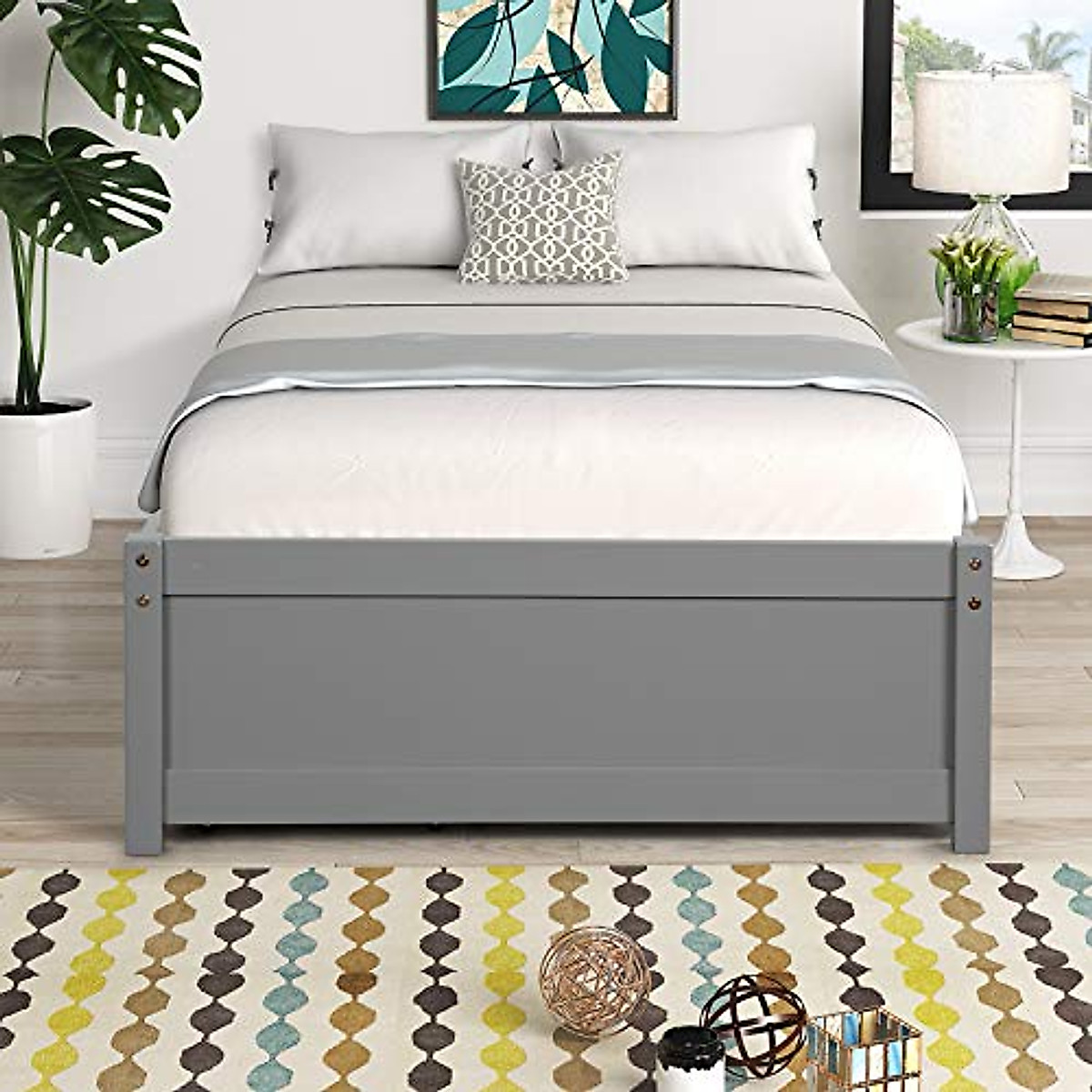Twin Size Platform Bed with 2 Storage Drawers,Twin Bed Frame with Storage, Solid Wood Daybed with No Headboard for Kids Teen Grils Boys,Easy Assembly (Gray)