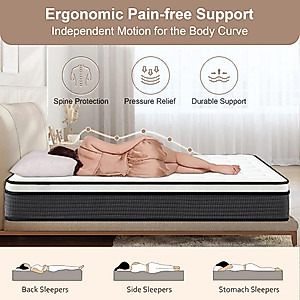 VKJ Queen Size Mattress 10 Inch,Medium Firm,Updrade Hybrid Memory Foam Mattress in a Box,Colchones Queen Size Bed,Individually Pocketed Springs for Support and Pressure Relief