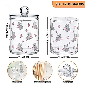 Elephants Qtip Holder Dispenser for Cotton Ball，Bathroom Organizers and Storage Containers，Plastic Jars with Lid Apothecary Jar for Cotton Swabs Pads
