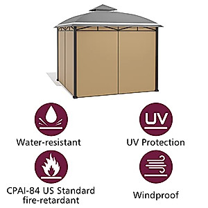 Tumjay Gazebo Privacy Curtain Universal Replacement 10’x10’ Gazebo Curtains Waterproof Outdoor Privacy Gazebo Side Wall Patio Canopy Privacy Shade Outside Sidewalls 1 Panel with Zipper（Khaki）