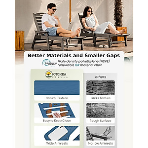 Ciokea Chaise Lounge Chair Outdoor with Wood Texture, Adjustable 5-Position Chaise Lounge Outdoor, Patio Lounge Chair for Poolside Backyard, Azure Blue