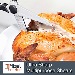 Tribal Cooking Kitchen Scissors - 8.8-Inch Professional Kitchen Shears - Heavy Duty, Stainless Steel, Dishwasher Safe - Micro Serrated Edge Cuts Food, Meat, Poultry - Sharp Utility Scissors.