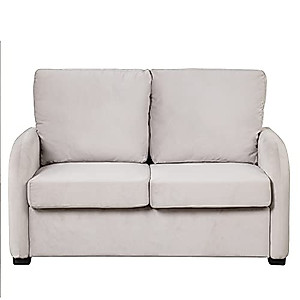 Merax Pull Out Sleeper Sofa Bed with Twin Size Pad, USB Charging Port and 3-pin Plug for Small Apartment, Living Room Love Seats, Beige_w/Mattress