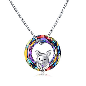 JUSTKIDSTOY Pig Crystal Pendant Necklace 925 Sterling Silver Pig Jewelry Cute Pig Gifts for Women Daughter Christmas