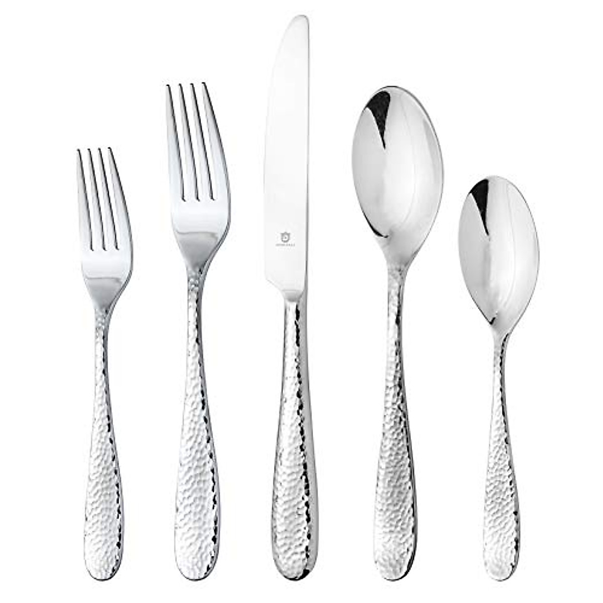 DANIALLI 40 Piece Silverware Set For 8, 18 10 Stainless Steel Silverware Set, Modern Fidenza Hammered Flatware Set, Knife/Fork/Spoon & Long Teaspoon/Salad Fork Mirror-Polished Dishwasher Safe Cutlery