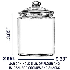 Anchor Hocking 2 Gallon Heritage Hill Glass Jar with Lid (2 piece, all glass, dishwasher safe)