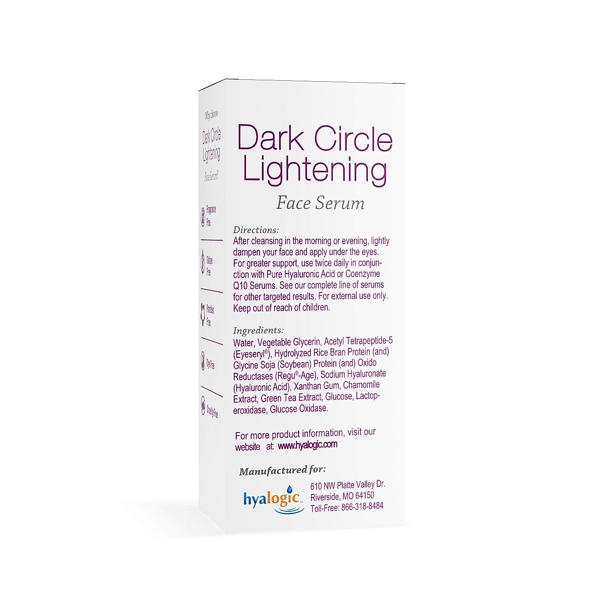 Hyalogic Dark Circle Lightening Face Serum - Treat Under Eye Dark Circles w/Hyaluronic Acid, Eveseryl & Regu-Age - Soothe, Nourish & Rejuvenate Skin - 1oz
