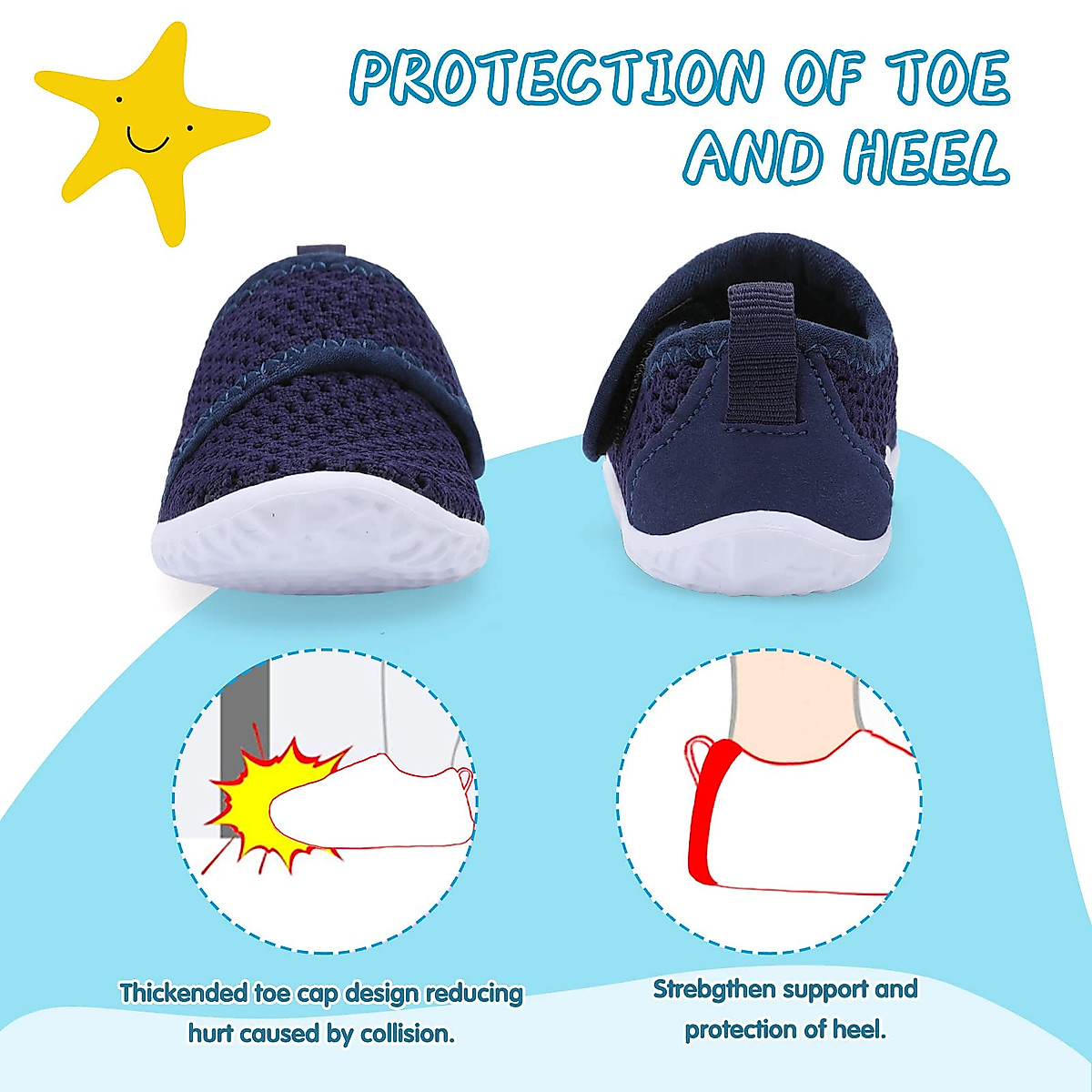 shopUAL Little Big Kid Swim Shoes Totally Drainage Beach Slippers Barefoot Slip-on Dark Blue Toddler 6