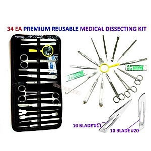 Premium 34 Pcs Advanced Biology Lab Anatomy Student Dissecting Dissection Kit Set with Scalpel Knife Handle Scalpel Blades (All in One with Zipper Case) Blades