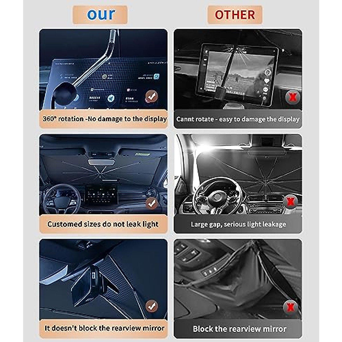 Custom-Fit for Volvo Windshield Sun Shade Umbrella, Foldable Car Umbrella Sunshade Cover UV Block Car Front Window with 360°Rotation Bendable Handle, Designed for Volvo Accessories (for Volvo S60)