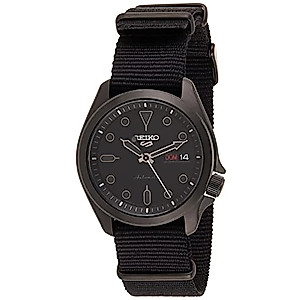 SEIKO Men's 5 Sports Stainless Steel Automatic Watch with Nylon Strap, Black, 22 (Model: SRPE69)