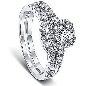 1 1/4Ct Cushion Halo Diamond Engagement Matching Wedding Ring Set 14K White Gold - Size 7