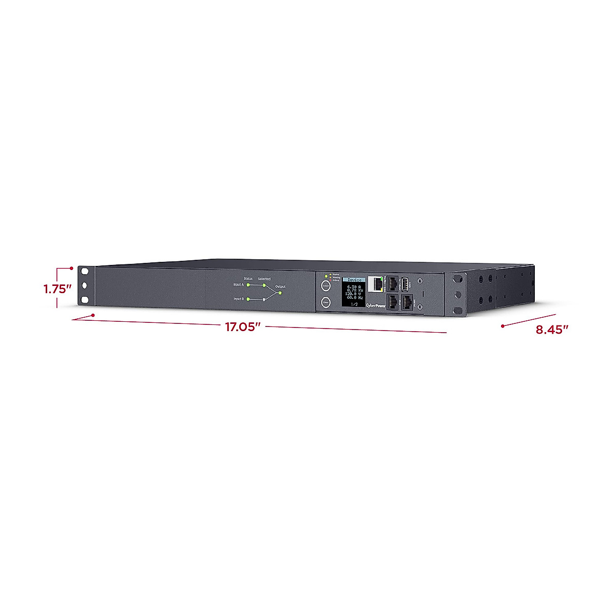 CyberPower PDU44001 Switched ATS PDU, 100-120V, 15A (Derated to 12A), 10 Outlets, 1U Rackmount