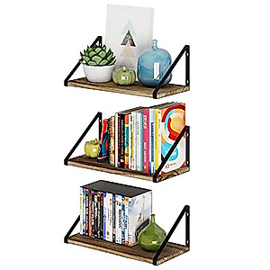 brightmaison BGT Mino Floating Shelves, 17"x8" Bookshelf for Living Room Decor Wall Shelves Bedroom Decor Kitchen Organization Bathroom Shelves Set of 3, Burnt Finish