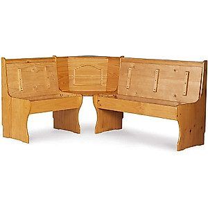 Riverbay Furniture Patio Conversation Indoor 3 Piece Breakfast Corner Set Table Booth Bench Dining Nook Set in Natural