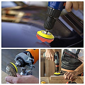 POLIWELL 3 Inch Car polishing Sanding Discs & Buffing Sponge Pads Kit with 1/4 inch Shank Backing Pad + Soft Interface Pad + Woolen Buffer Pads for Sanding Polishing Waxing, Total 34PCS