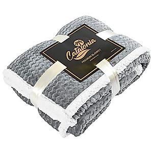 Catalonia Grey Sherpa Throws Blanket, Super Soft Comfy Fluffy Fuzzy Fleece Plush Blanket for Sofa Couch Bed Reversible All Season for Adults Children, Chevron 50"x60"
