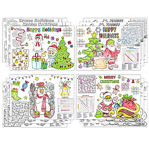 D4DREAM Christmas Coloring Paper Placemats for Kids and Adults 12pcs Disposable Christmas Coloring Placemats Santa Coloring Activity Paper Mat for Christmas Home Table Party Craft School Activities