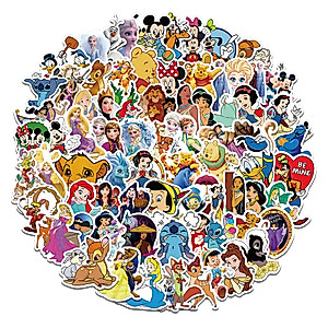 100Pcs Disney Princess Character Themed Waterproof Stickers for Gifts Water Bottles Cup Laptop Phone Guitar Car Motorcycle Bike Skateboard Luggage Box, etc