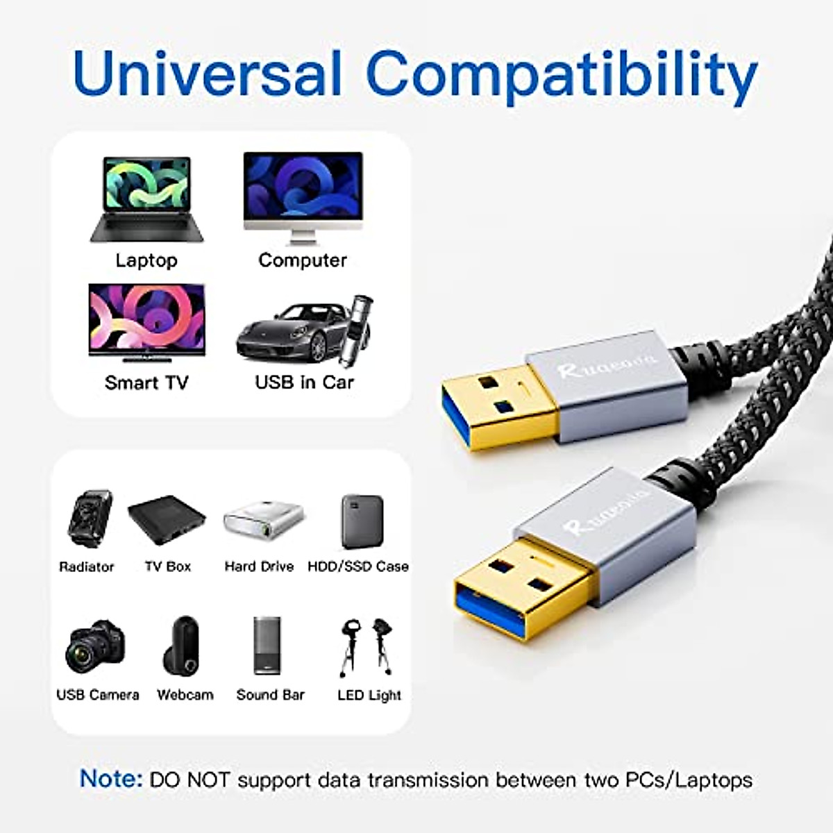 Ruaeoda USB 3.0 Cable 3 ft - Fast Data Transfer & Durable Design