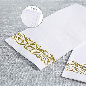 200 Pack Vplus Paper Napkins Guest Towels Disposable Premium Quality 3-ply Dinner Napkins Disposable Soft, Absorbent, Party Napkins Wedding Napkins for Kitchen, Parties, Dinners or Events (Gold)