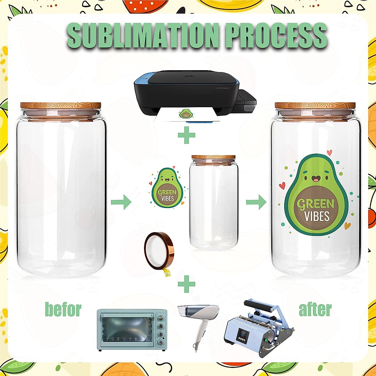 AQUAPHILE 4 Pack Sublimation Glass Blanks, 16 Oz Sublimation Glass Can with Bamboo Lids and Straws, Reusable Wide Mouth Jar Sublimation Tumblers Beer Can for Iced Coffee, Juice, Soda, Drinks