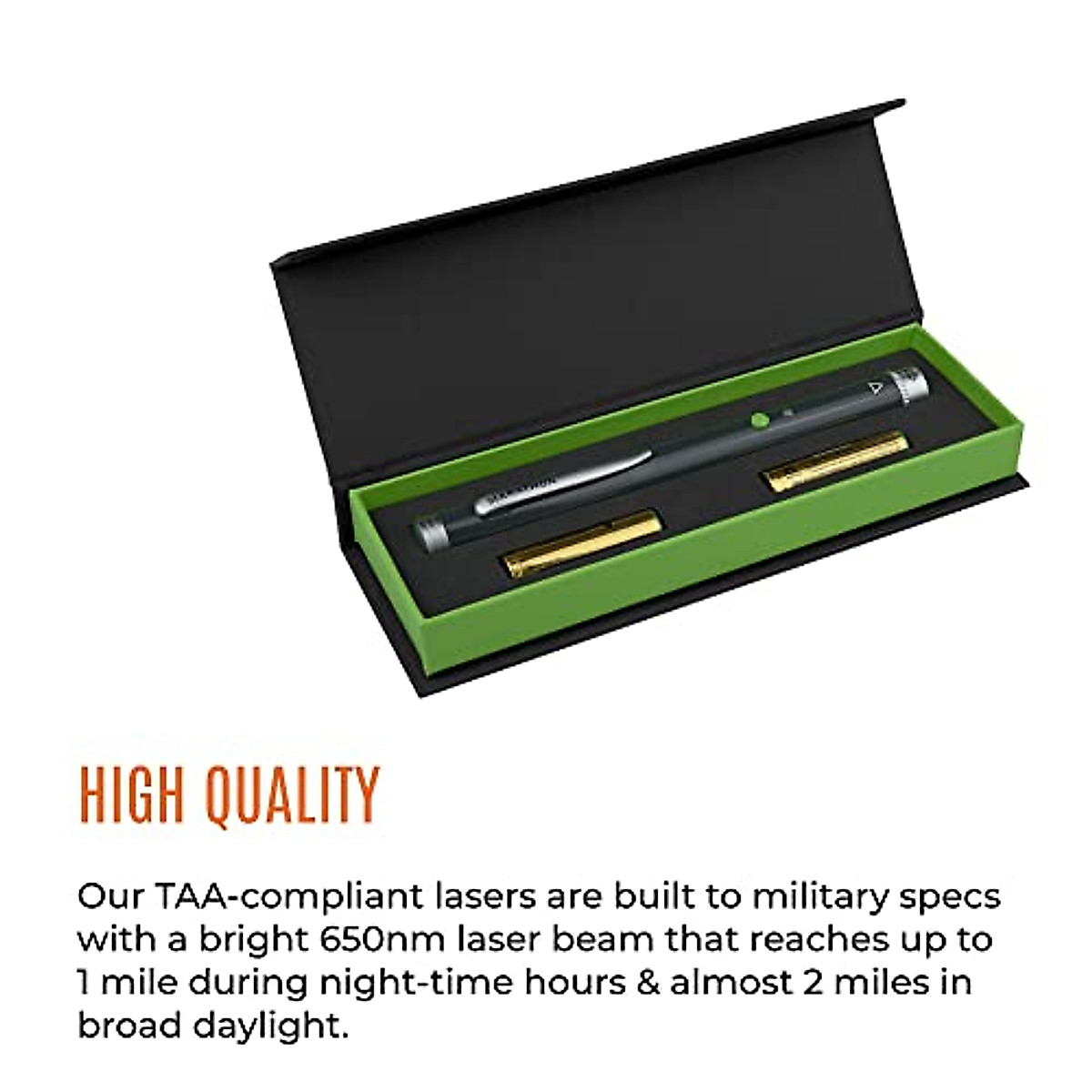 Marathon Multi Symbol Laser Pointer, Green - 20X Brighter Than Red Laser - 1 Mile Night-time Range & Visible in Broad Daylight - TAA Compliant - 4 Custom Pointers - Two AAA Batteries Included