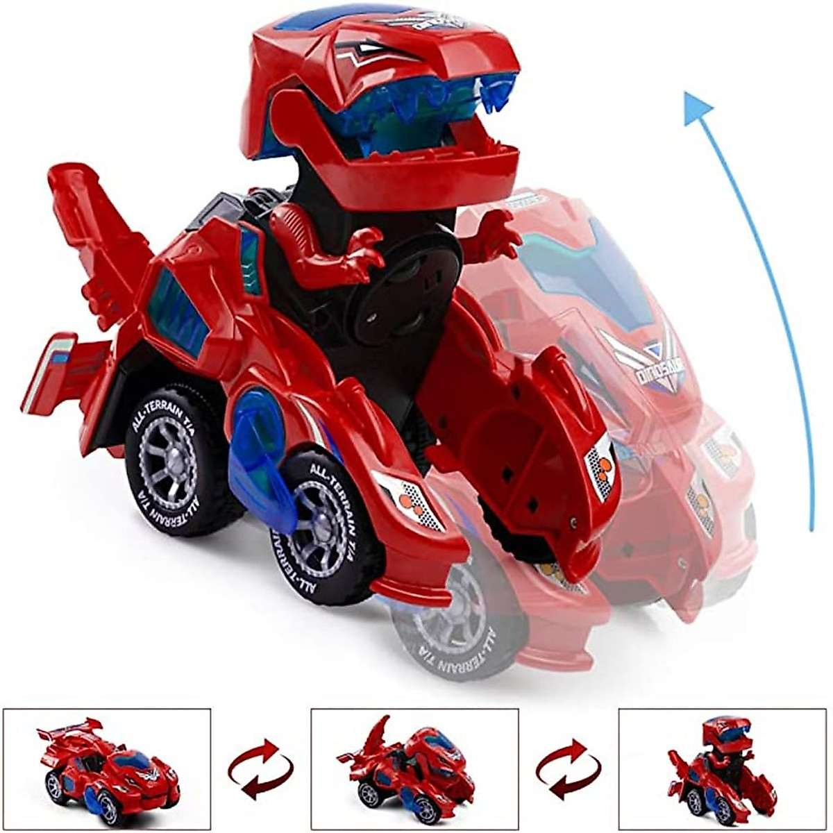 Toy Car,Dinosaur Deformation car,Transforming Dinosaur LED Car, Deformation Car Robot Vehicle Toys (Red)