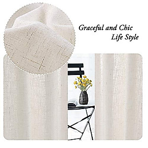 Natural Linen Blended Curtains Tab Top Linen Curtains for Living Room Home Decor Soft Rich Material Light Reducing Bedroom Drape Panels, Set of 2, 52 x 84 -Inch - Natural