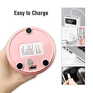 Modquen Portable Blender, 14 oz Personal Size Blender for Shakes and Smoothies, 220 Watt BPA-Free Mini Blender Cup, USB Rechargeable Cordless Blenders (Pink)