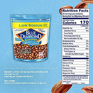 Blue Diamond Almonds Low Sodium Lightly Salted Snack Nuts, 25 Oz Resealable Bag (Pack of 1)