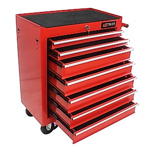 Rolling Tool Chest with 7-Drawer Tool Box,Multifunctional Tool Cart on Wheels,Tool Storage Organizer Cabinets with Key Locking for Garage, Warehouse, Repair Shop,24.20"D x 12.90"W x 29.90"H (red)