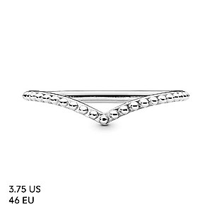 Pandora Beaded Wishbone Ring - Simple & Elegant Ring for Women - Layering or Stackable Ring - Gift for Her - Sterling Silver - Size 8.5